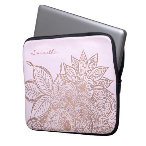 Rose Gold Floral Mandala Laptop Case | Zazzle