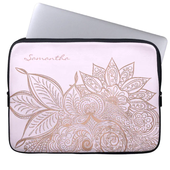 Rose Gold Floral Mandala Laptop Case | Zazzle