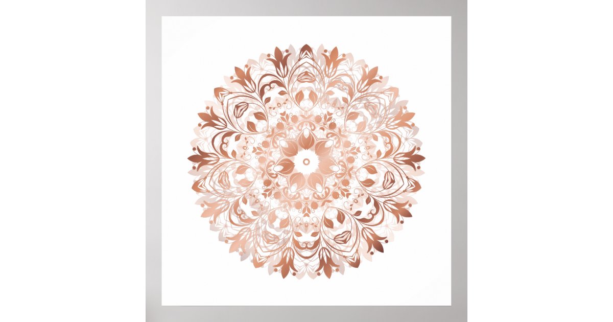 Rose Gold Floral Mandala Poster | Zazzle