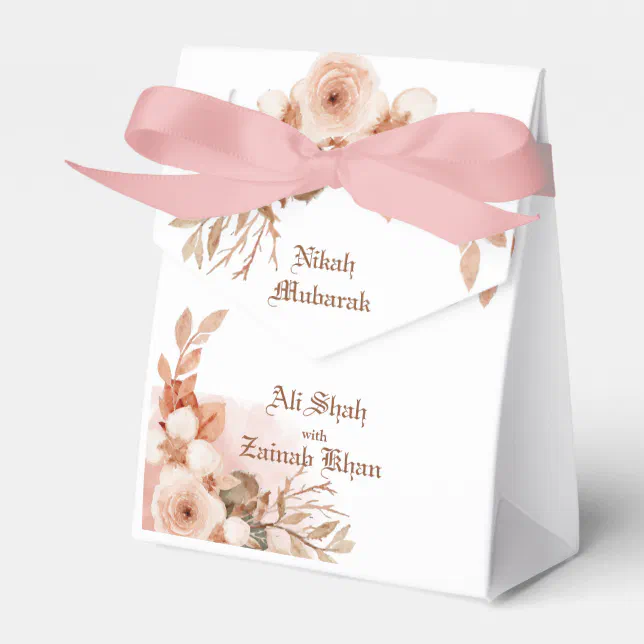 Rose gold Floral Nikah Mubarak Favor Box | Zazzle
