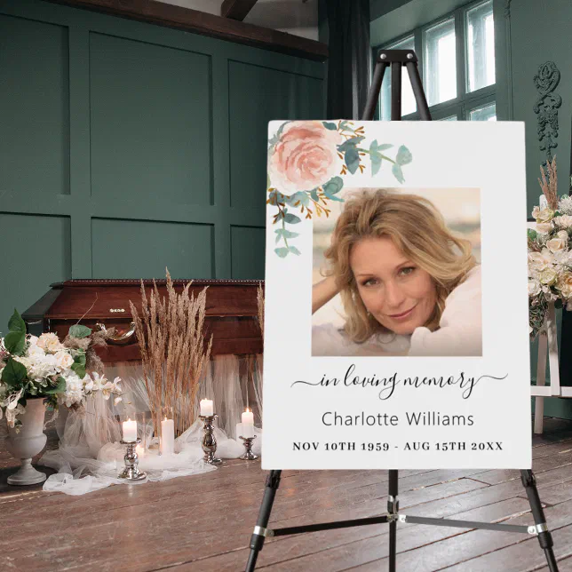 Rose gold floral photo memorial funeral foam board | Zazzle