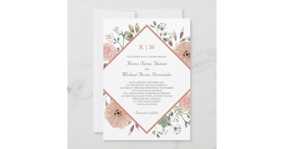 Rose Gold Floral Wedding Invitation | Zazzle