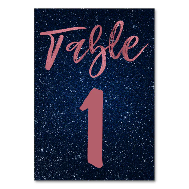 Rose Gold Foil and Navy Blue Table Number | Zazzle