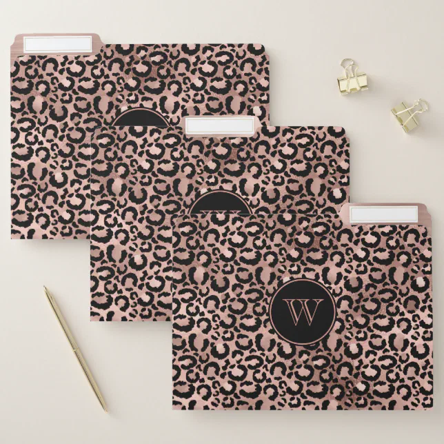 Rose Gold Foil Black Leopard Spots Monogram File Folder | Zazzle