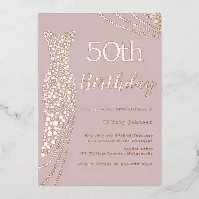 Rose Gold Foil Dress Pink Elegant 50th Birthday Foil Invitation | Zazzle
