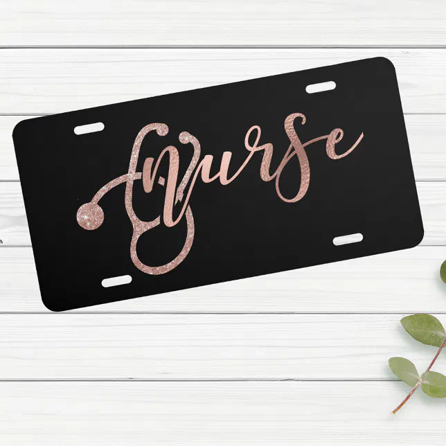 Rose Gold Foil Glitter Look Nurse Nursing License Plate | Zazzle