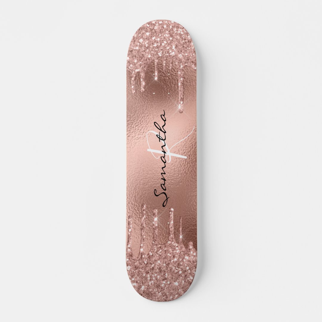 Rose gold Foil Glitter Monogram Pretty Skateboard | Zazzle