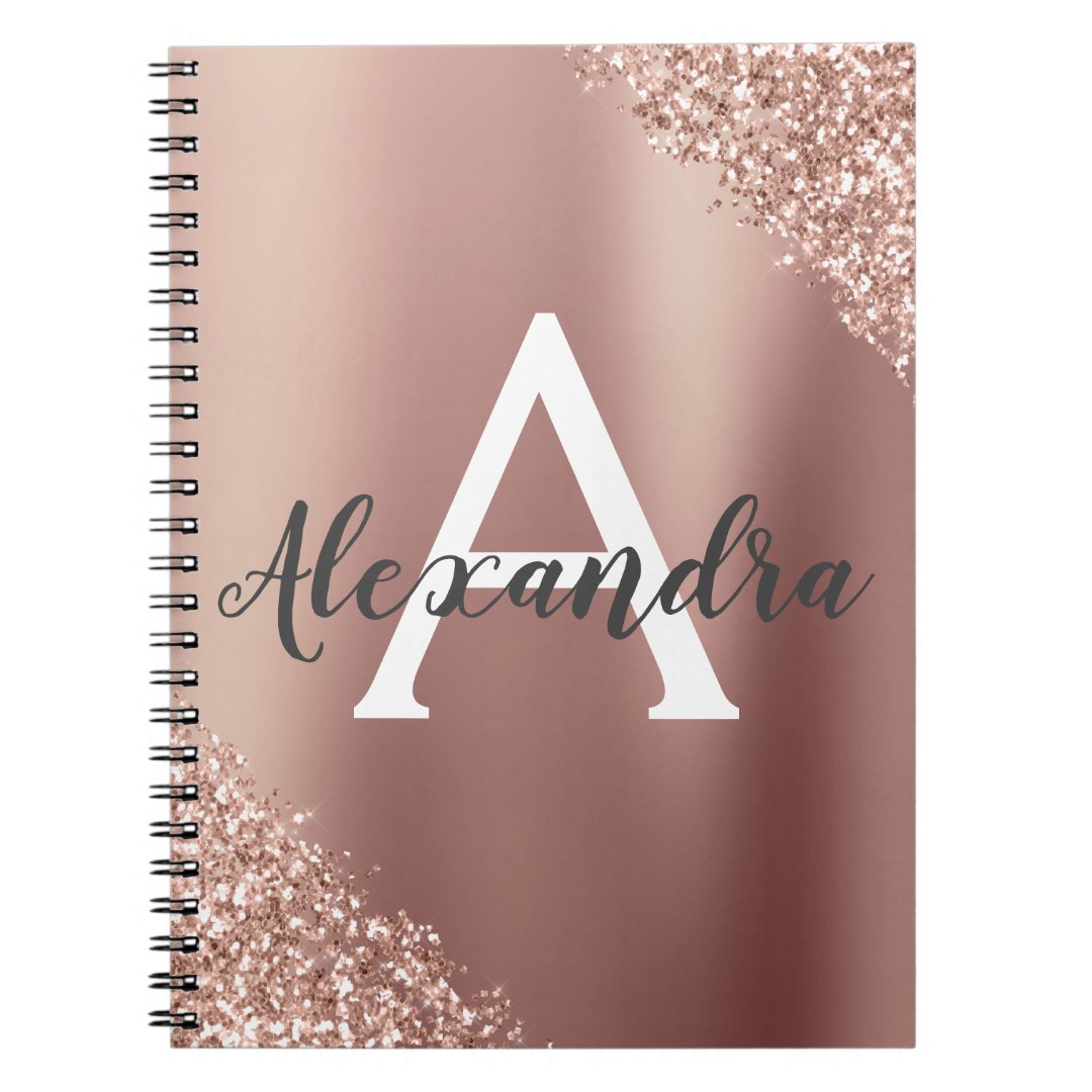 Rose Gold Foil Glitter Sparkle Monogram Journal | Zazzle