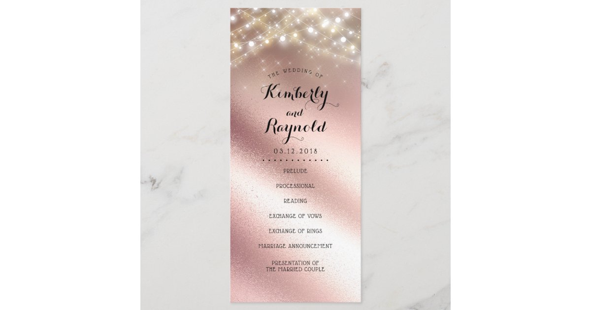 Rose Gold Foil Glitter Wedding Programs | Zazzle
