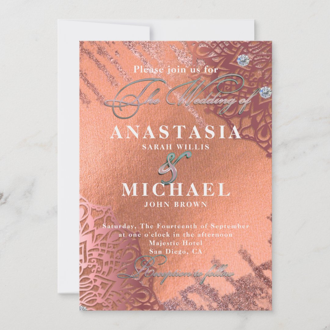 Rose Gold Foil Luxury Glam Elegant Stylish Wedding Invitation | Zazzle