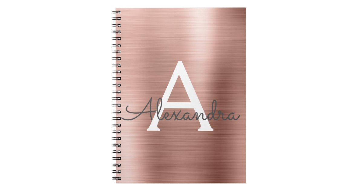 Rose Gold Foil Metallic Metal Monogram Notebook | Zazzle