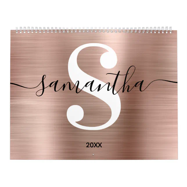 Rose Gold Foil Modern Signature Monogram Photo Calendar | Zazzle