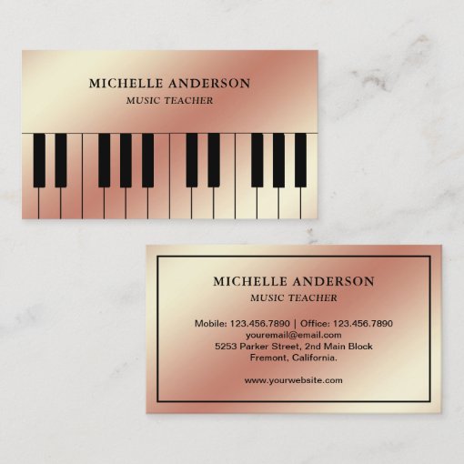Rose Gold Foil Piano Keyboard Musician Pianist Business Card Zazzle