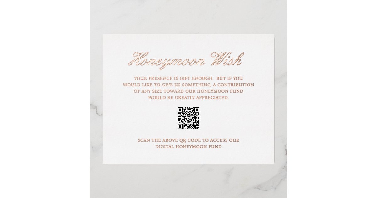 Rose Gold Foil QR Code Wedding Enclosure Card | Zazzle