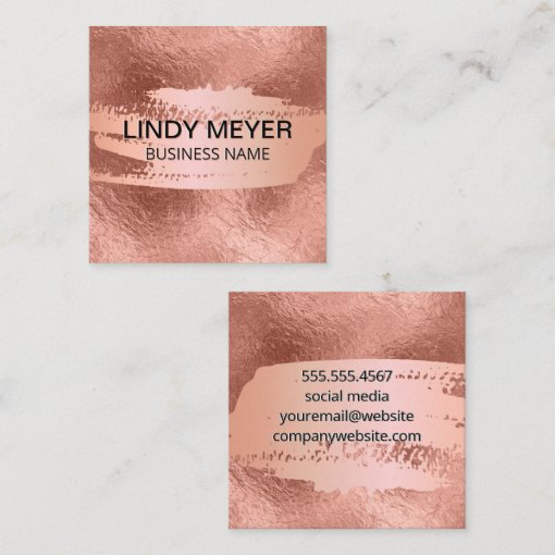 Rose Gold Foil | Rose Gold Brushed Square Business Card | Zazzle