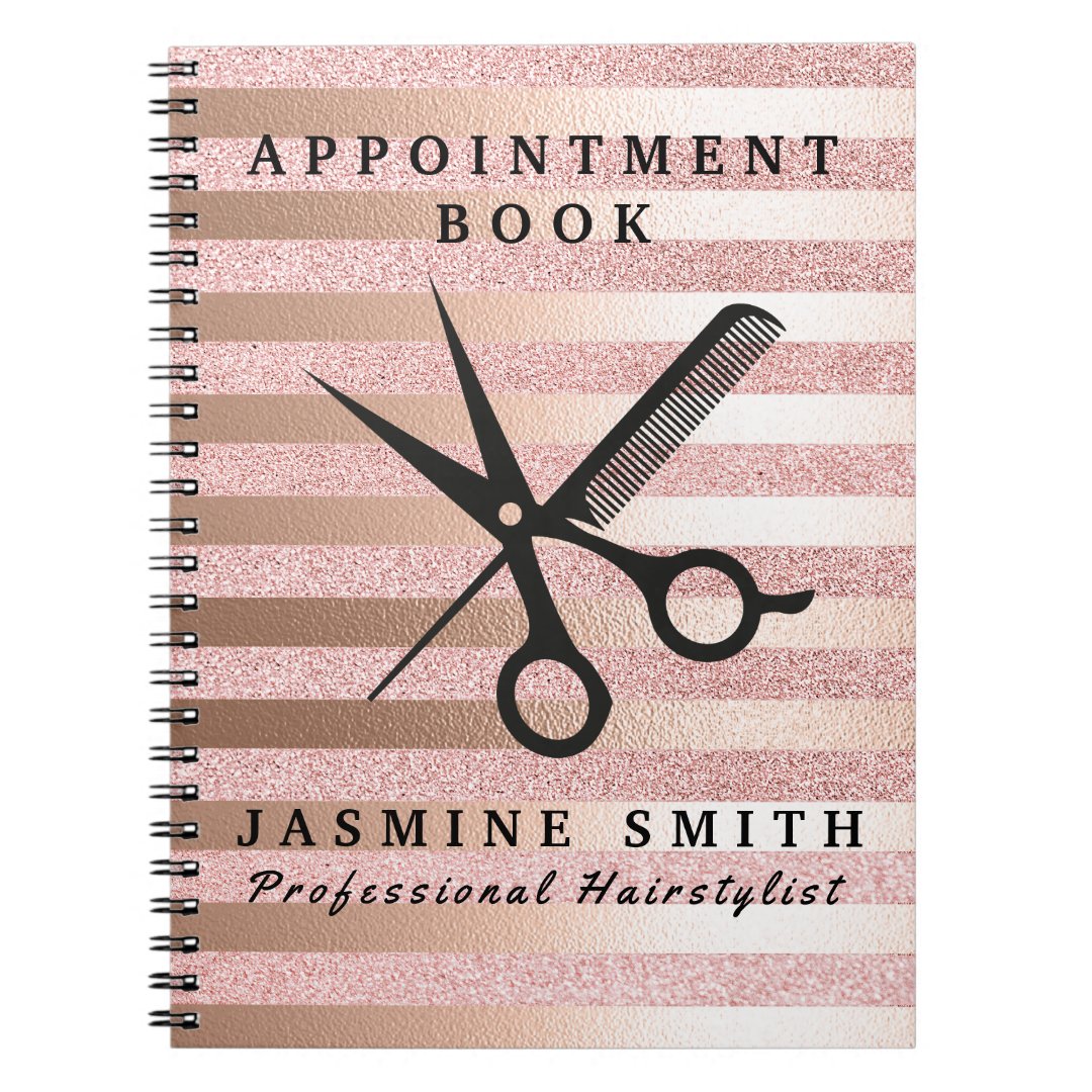Rose Gold Foil Scissors And Comb Logo Hairstylist Notebook | Zazzle