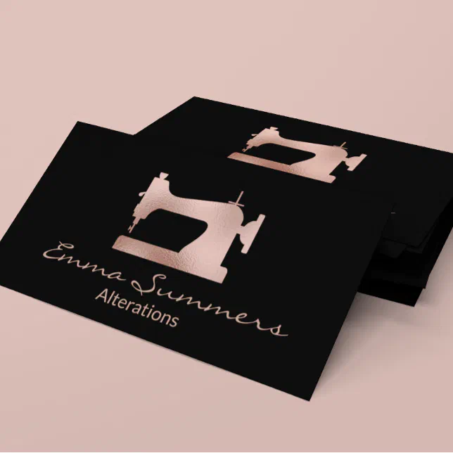 Rose Gold Foil Sewing Machine Alterations Business Card | Zazzle