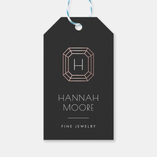 Rose Gold Gem Monogram Logo | Jewelry Hang Tags | Zazzle