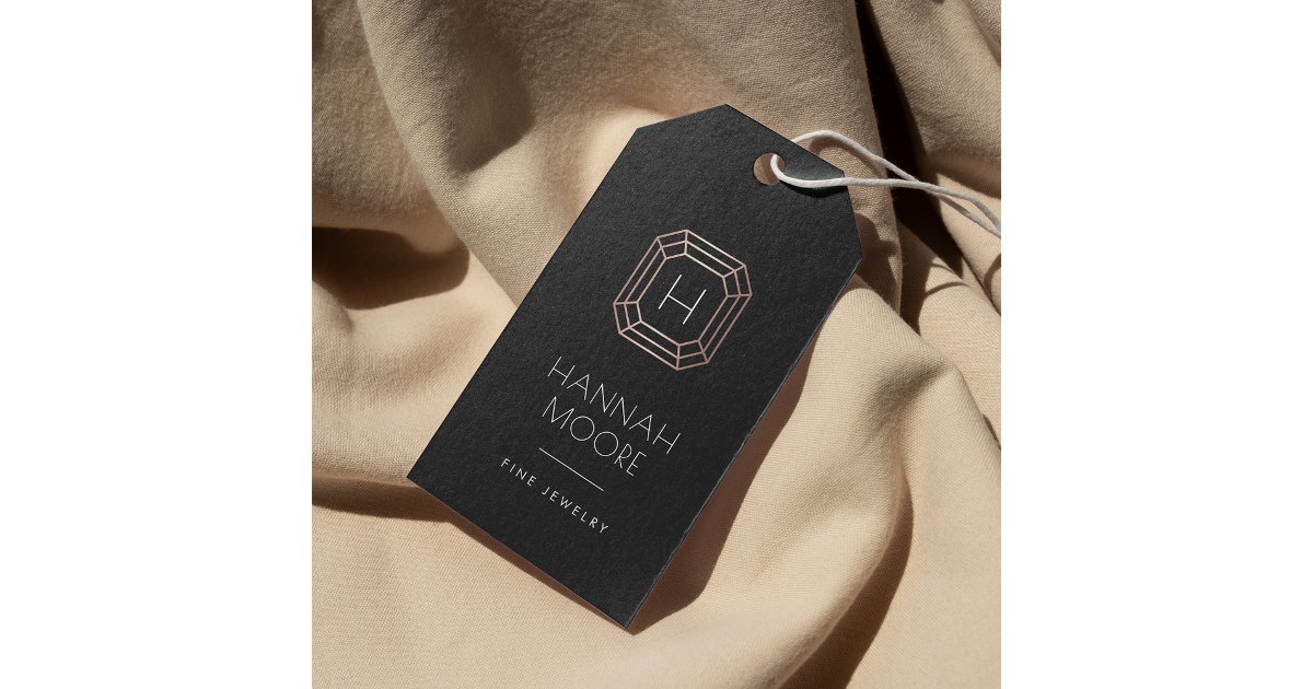 Rose Gold Gem Monogram Logo | Jewelry Hang Tags | Zazzle