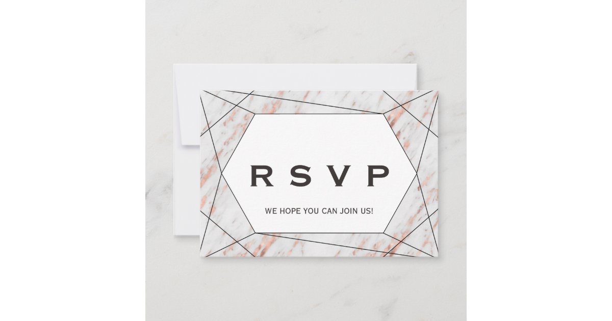 Rose Gold Geometric Marble Menu Choice RSVP Invitation | Zazzle
