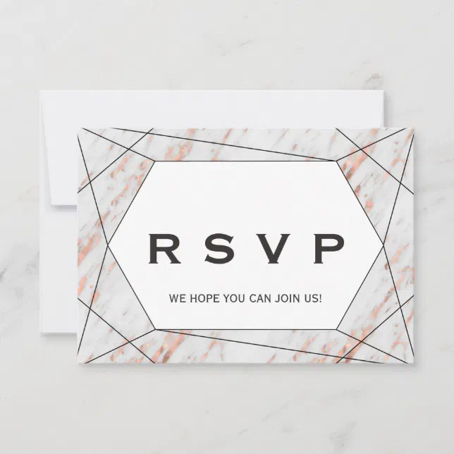 Rose Gold Geometric Marble Menu Choice RSVP Invitation | Zazzle