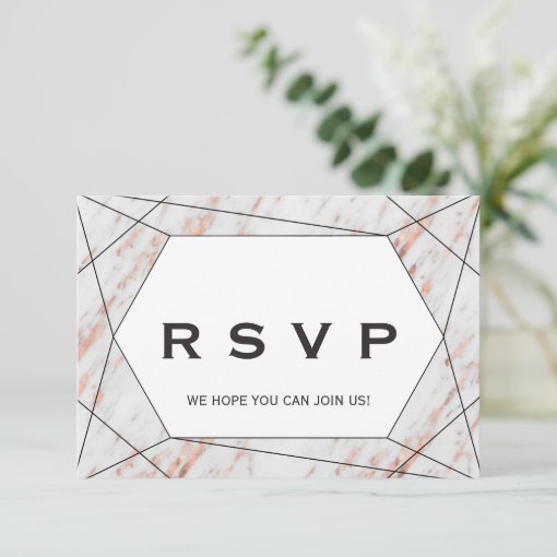 Rose Gold Geometric Marble Menu Choice RSVP Invitation | Zazzle