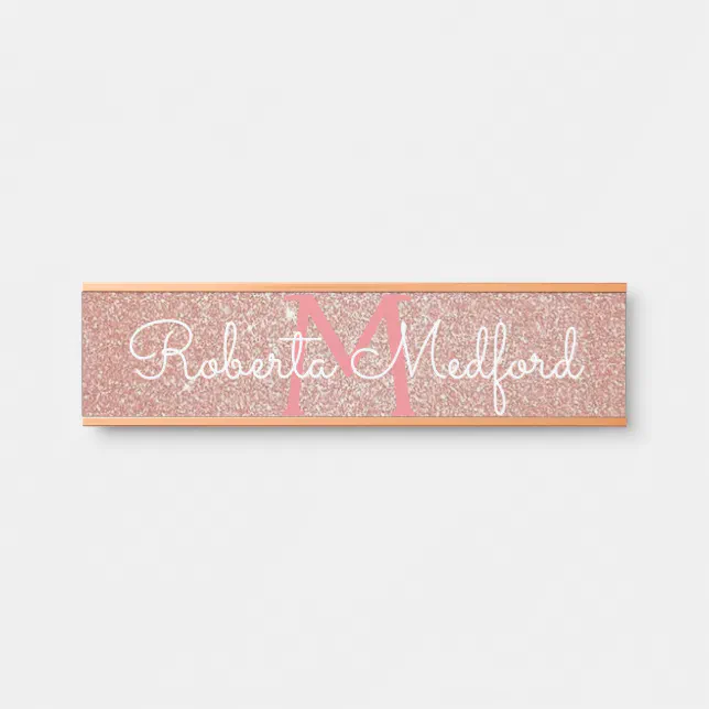 Rose Gold Girly Glitter Monogrammed Door Sign | Zazzle