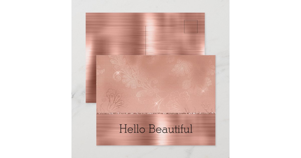 Rose Gold Girly Lace Postcard | Zazzle