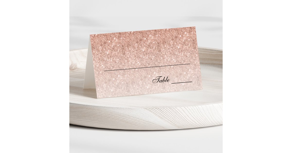 Rose Gold Glam Glitter Personalized Place Card | Zazzle