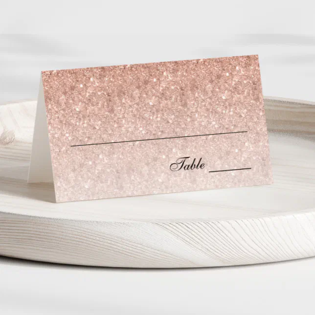 Rose Gold Glam Glitter Personalized Place Card | Zazzle