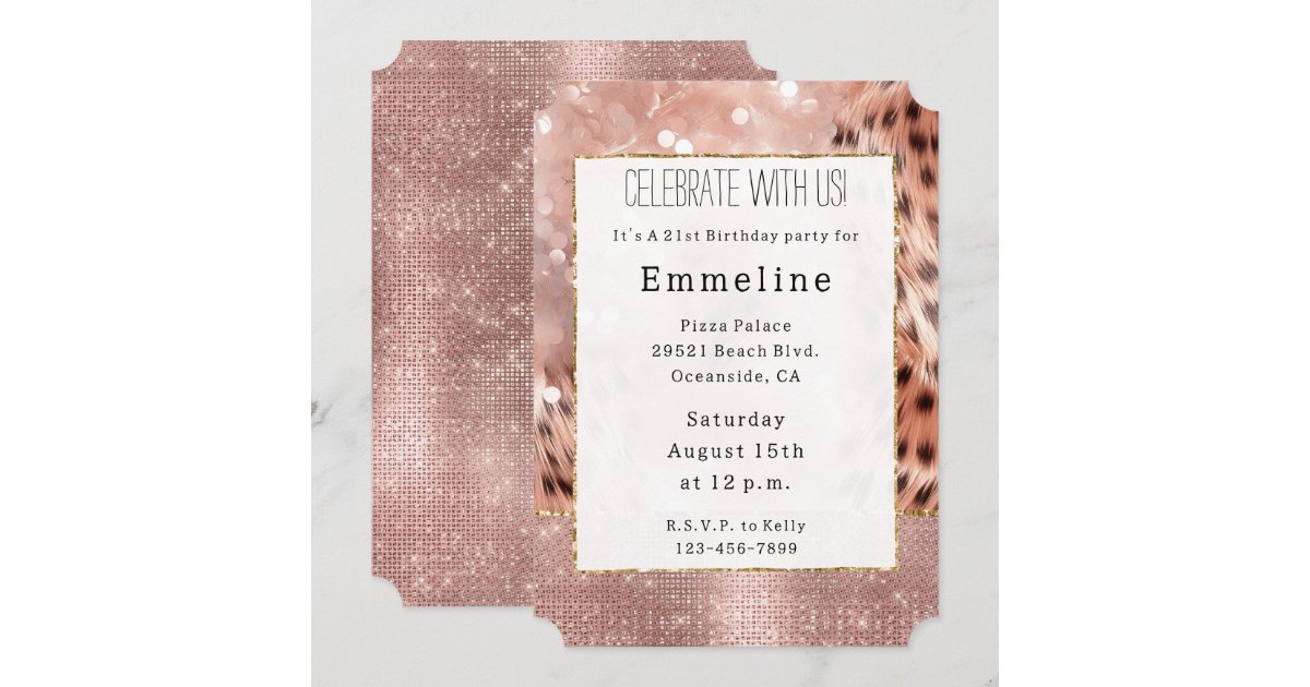Rose Gold Glam Sparkle Cheetah Invitation | Zazzle