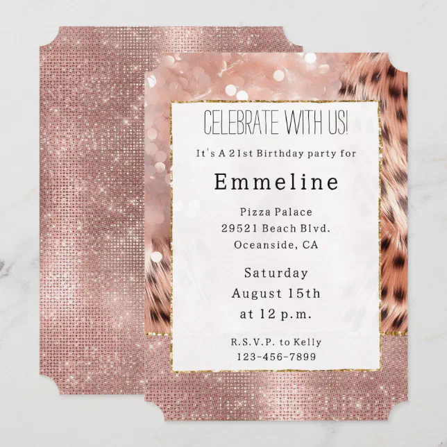 Rose Gold Glam Sparkle Cheetah Invitation | Zazzle