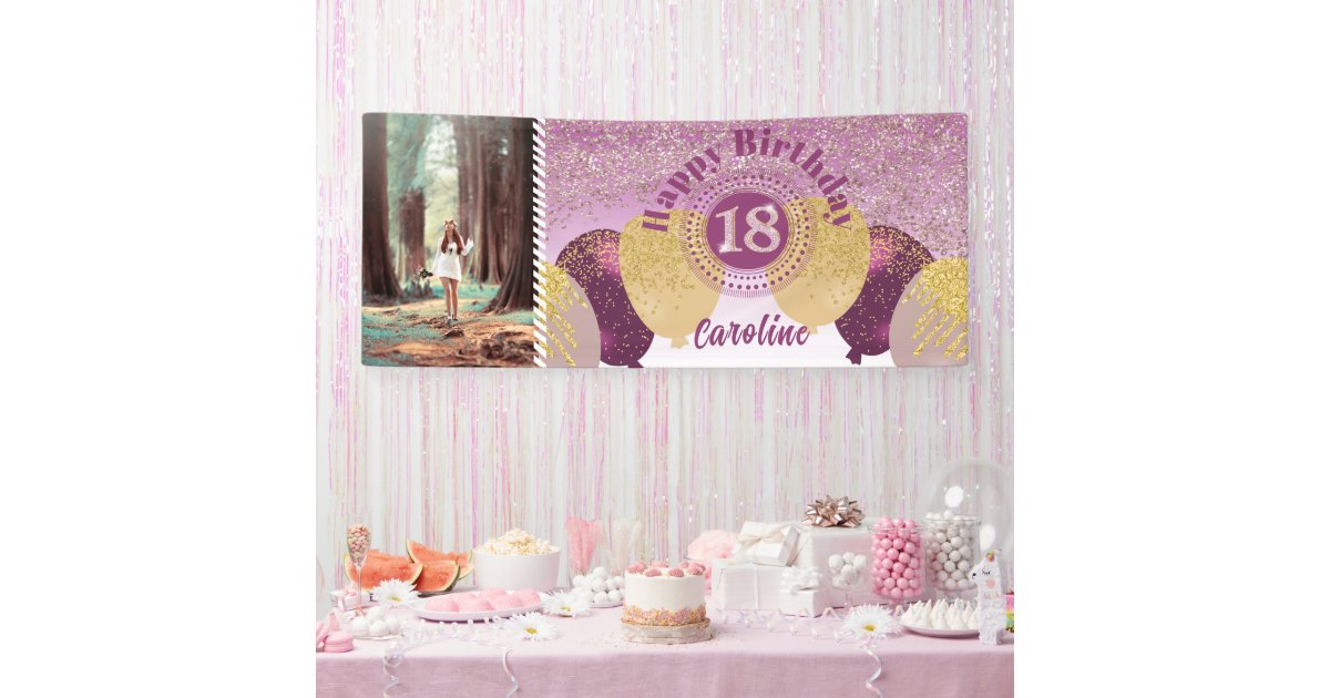 Rose Gold Glitter 18th Birthday & Balloons Banner | Zazzle