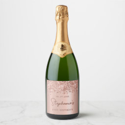 Rose Gold Glitter 21st Birthday Monogram Script Sparkling Wine Label ...