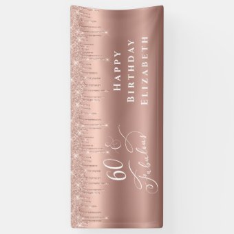 Rose Gold Glitter 60th Birthday Party Banner | Zazzle