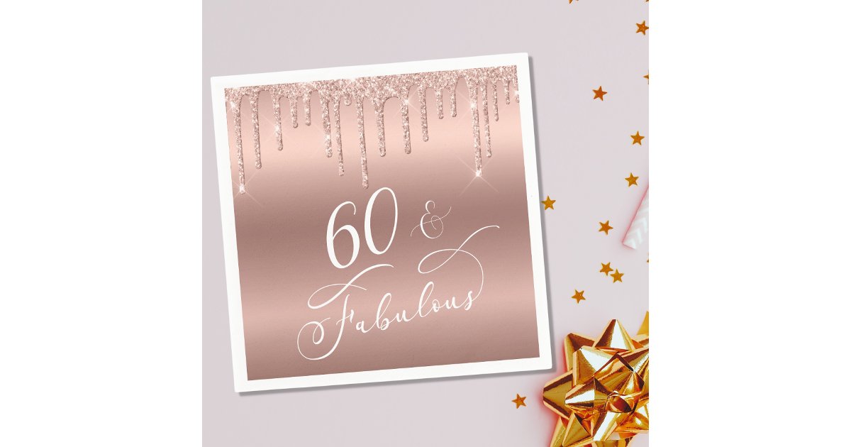 Rose Gold Glitter 60th Birthday Party Napkins | Zazzle