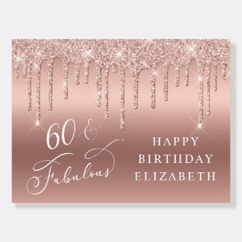 Rose Gold Glitter 60th Birthday Party Welcome Foam Board | Zazzle