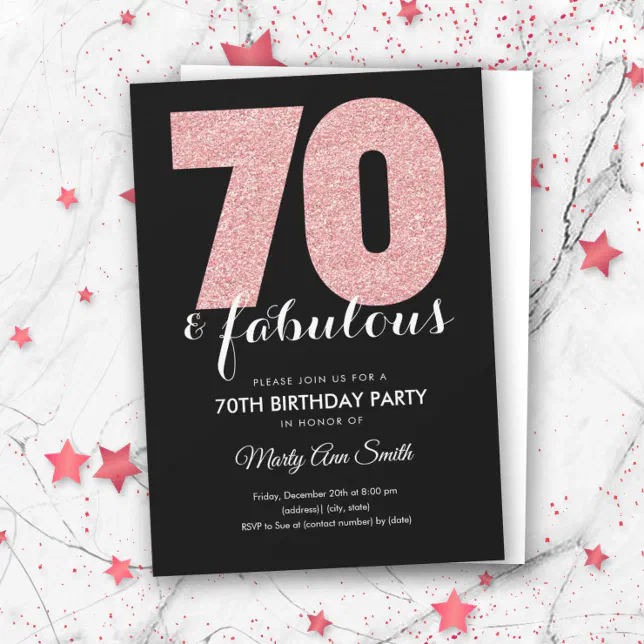 Rose Gold Glitter 70 And Fabulous Birthday Party Invitation Zazzle