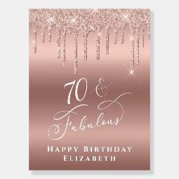 Rose Gold Glitter 70th Birthday Party Foam Board | Zazzle