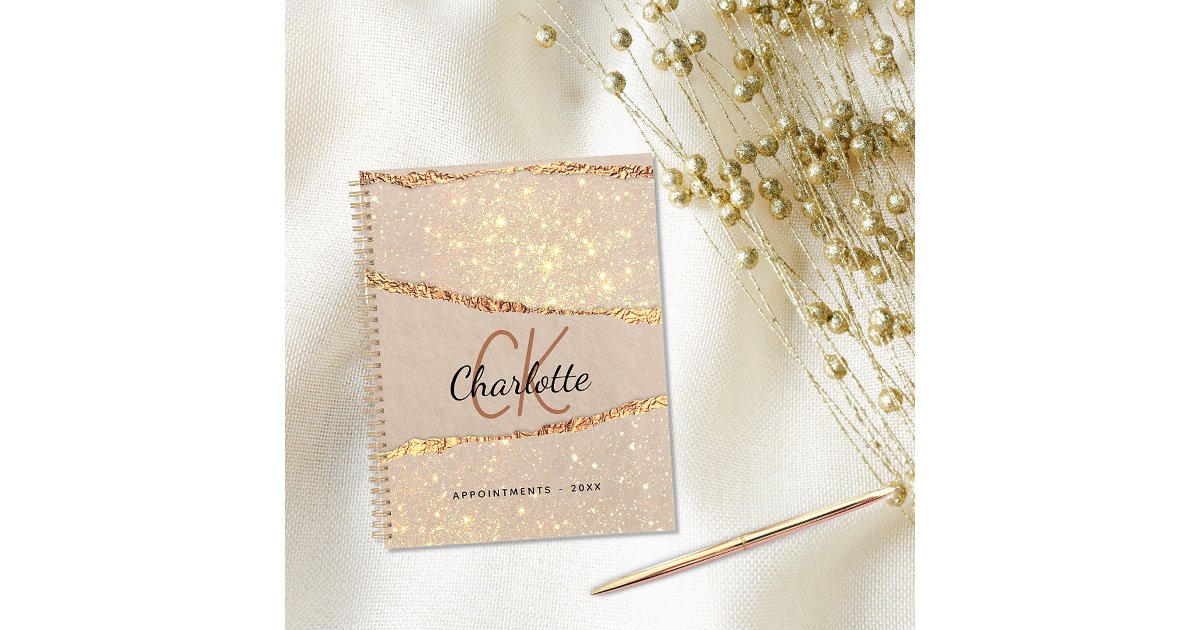 Rose gold glitter agate marble monogram 2023 planner | Zazzle