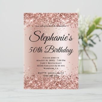 Rose Gold Glitter and Blush Gradient Invitation | Zazzle