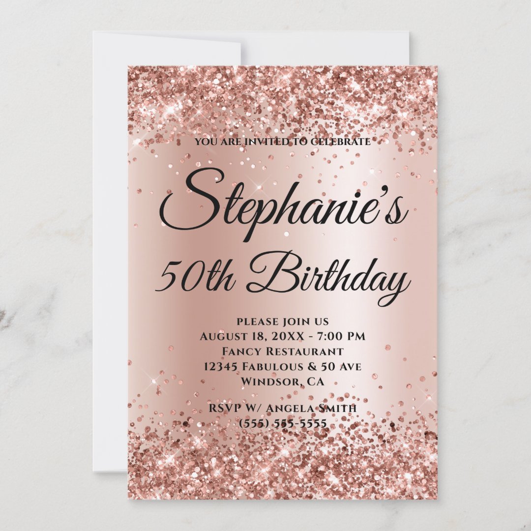 Rose Gold Glitter and Blush Gradient Invitation | Zazzle