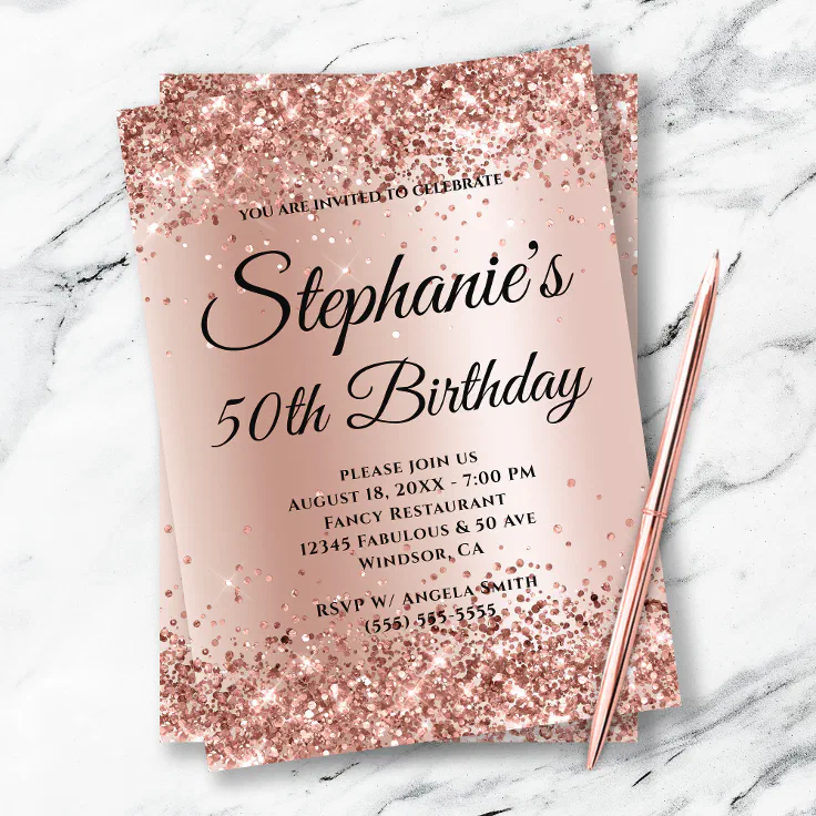 Rose Gold Glitter and Blush Gradient Invitation | Zazzle