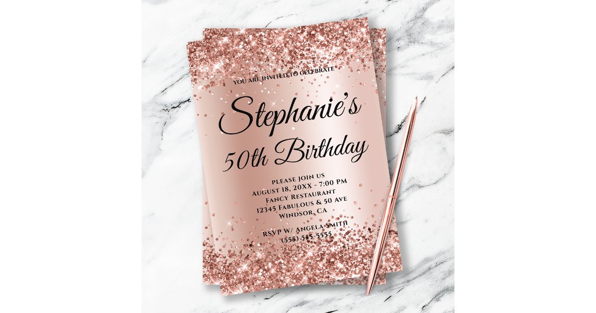 Rose Gold Glitter and Blush Gradient Invitation | Zazzle