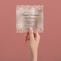 Rose Gold Glitter and Foil Monogram 75th Birthday Invitation | Zazzle
