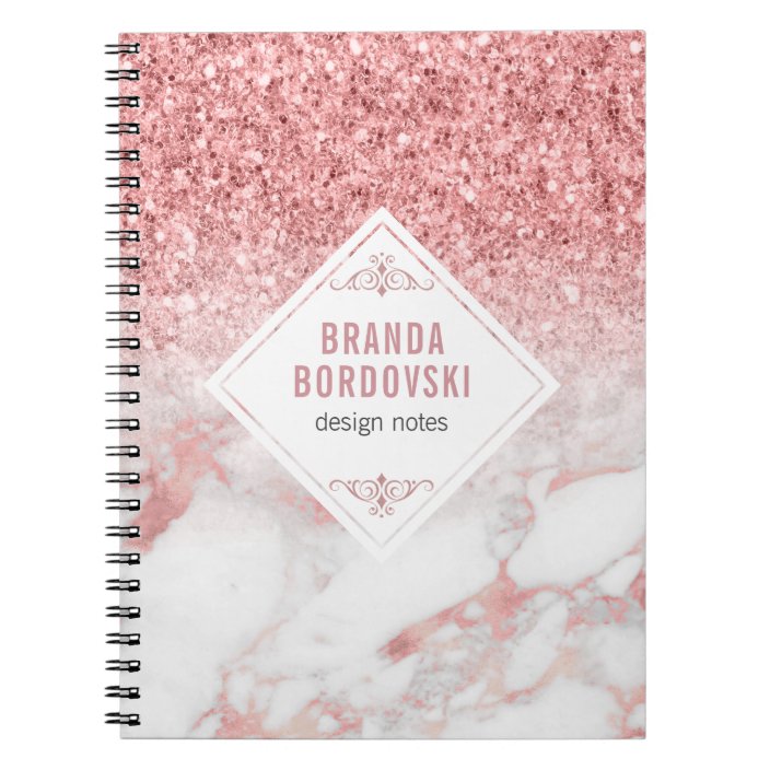 Rose Gold Glitter and rose-gold marble ombre Notebook | Zazzle.com
