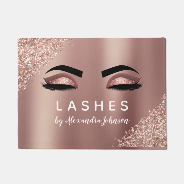 Rose Gold Glitter and Sparkle Eyelash Extension Doormat | Zazzle