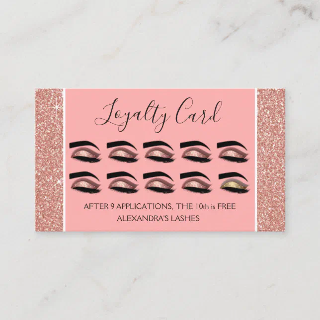 Rose Gold Glitter and Sparkle Eyelash Extensions Loyalty Card | Zazzle