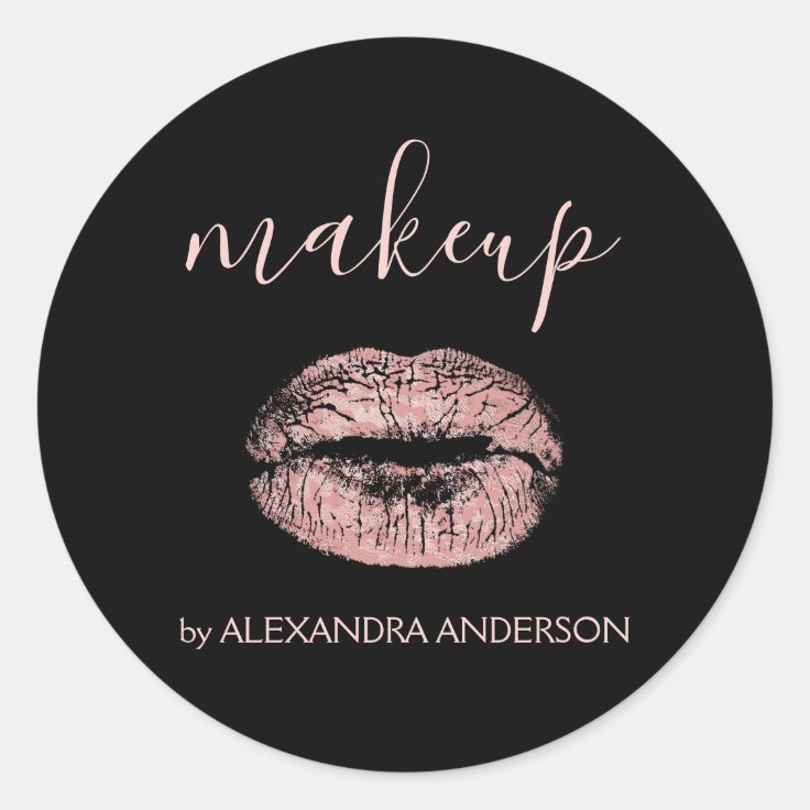 Rose Gold Glitter and Sparkle Lipstick Makeup Classic Round Sticker ...