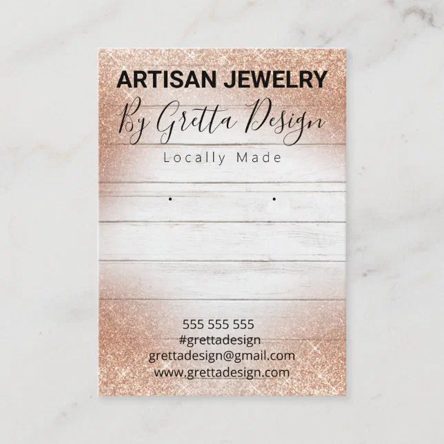 Rose Gold Glitter Artisan Jewelry Display Card | Zazzle